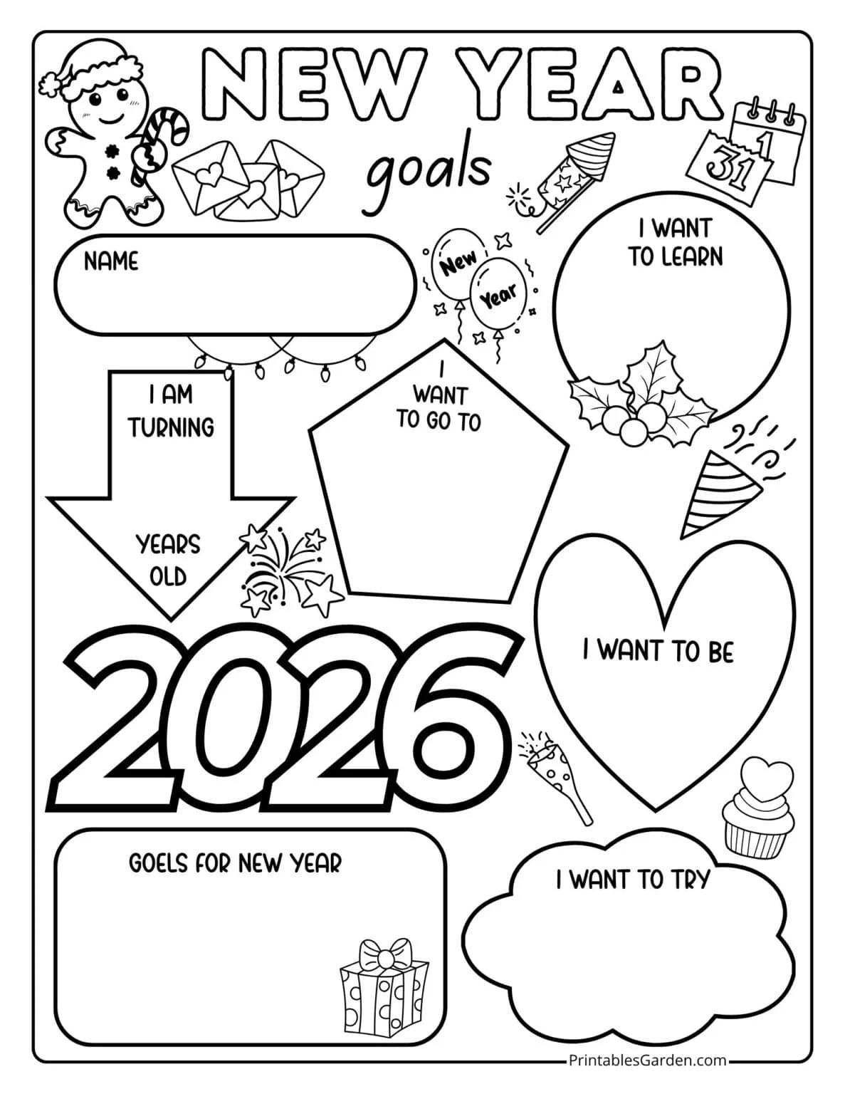 Free 2026 Happy New Year Coloring Pages Printable PDF